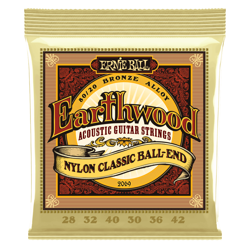 Earthwood 80/20 Bronze Nylon Ball End Folk/Classical Guitar Strings ...